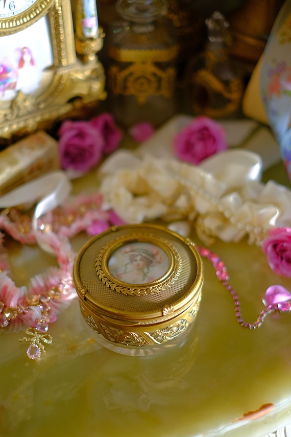 Antique French Powder Box Jewelry Box Rococo - Gem