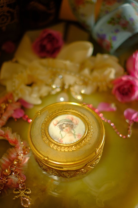 Antique French Powder Box Jewelry Box Rococo - Gem