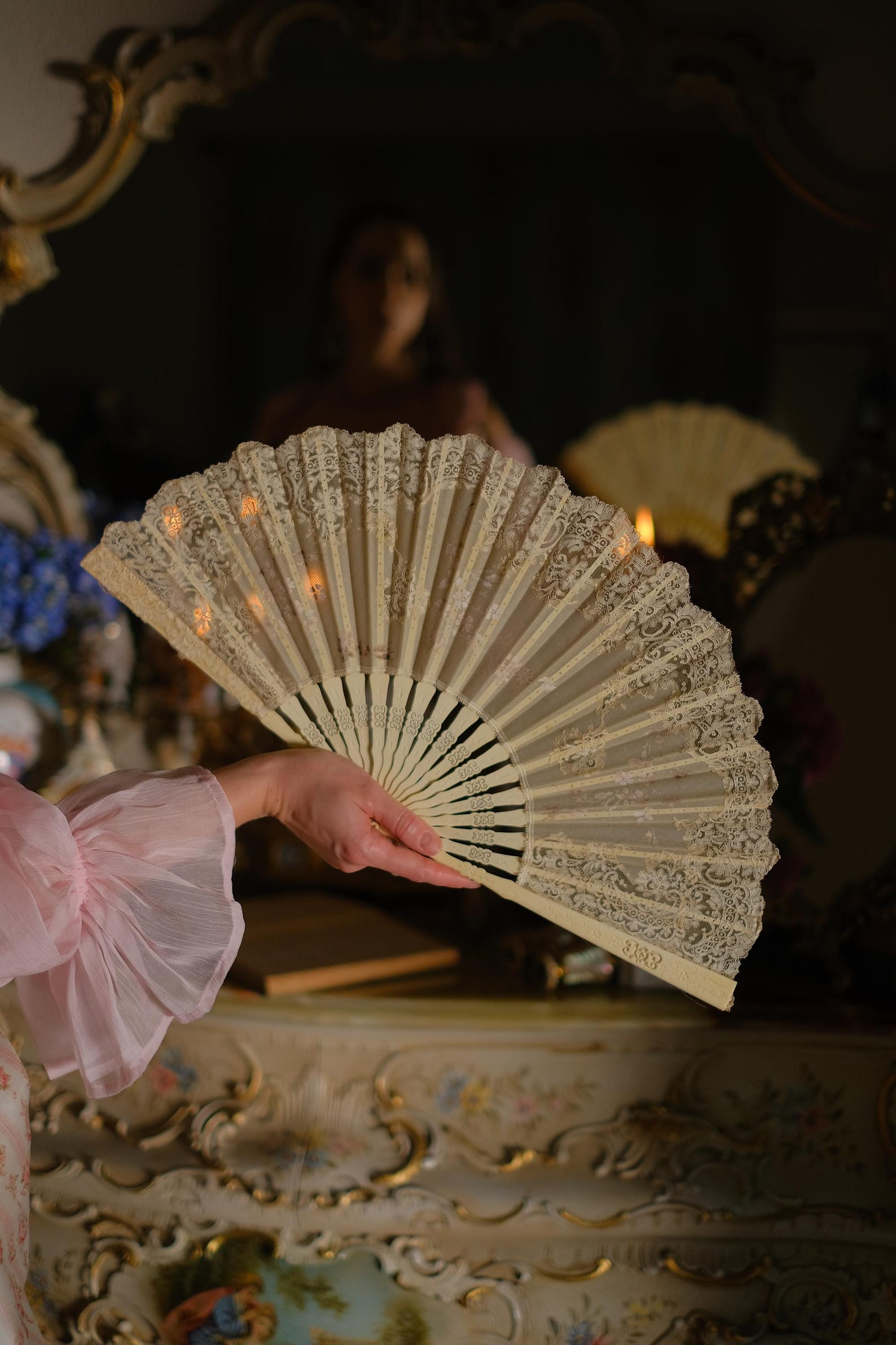 Antique Lace Hand Fan, Hand-painted Floral Victorian Décor - Etsy
