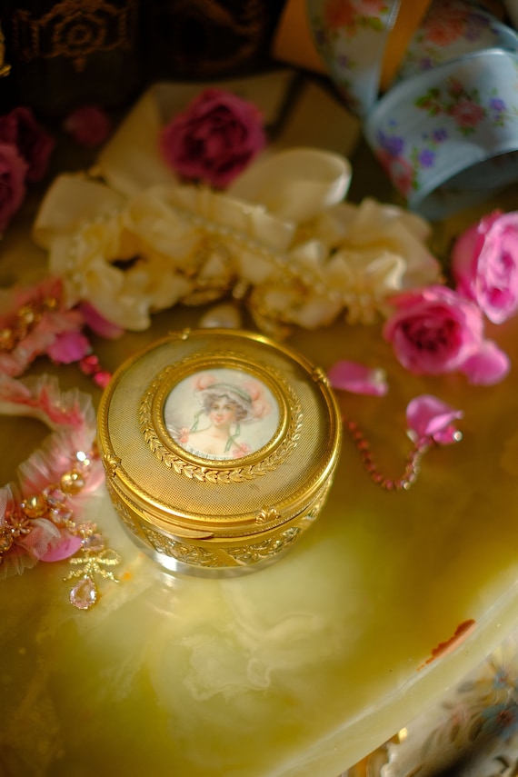 Antique French Powder Box Jewelry Box Rococo - Gem