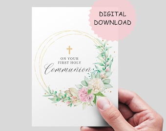 First Holy Communion Card, Printable Catholic Communion Note Card, on ...
