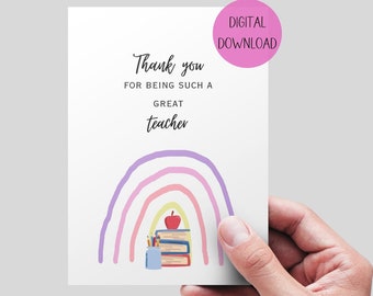 Thank You Teacher Digital Printable Card Printable Card - Etsy