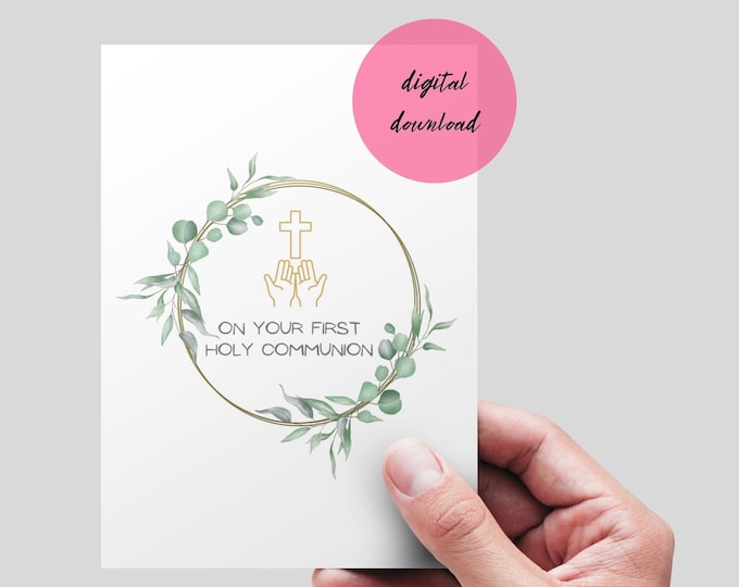 First Holy Communion Card for Girl, Printable Catholic Sacrament ...