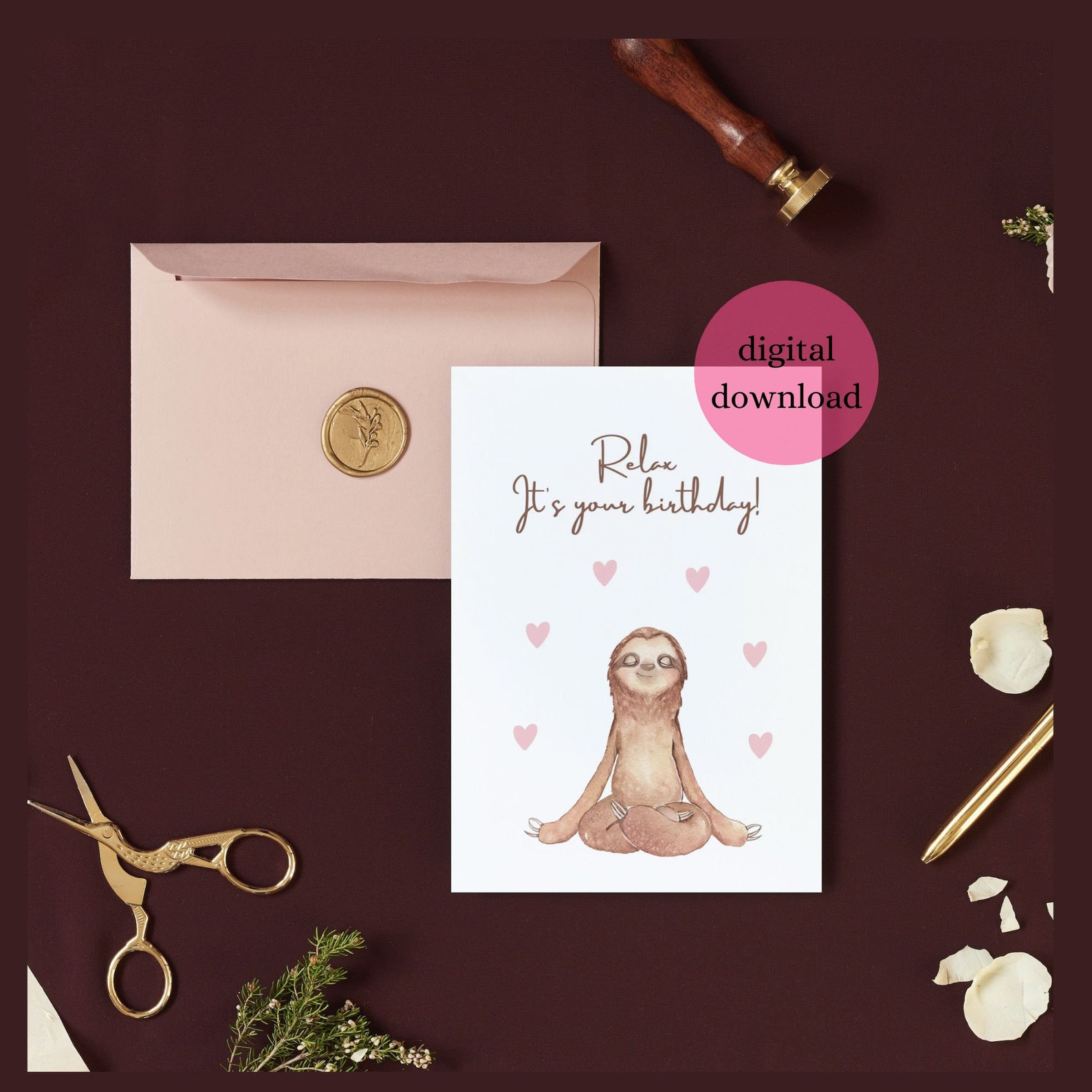 PRINTABLE Sloth Birthday Card - Digital Happy Birthday Card. Meditating ...