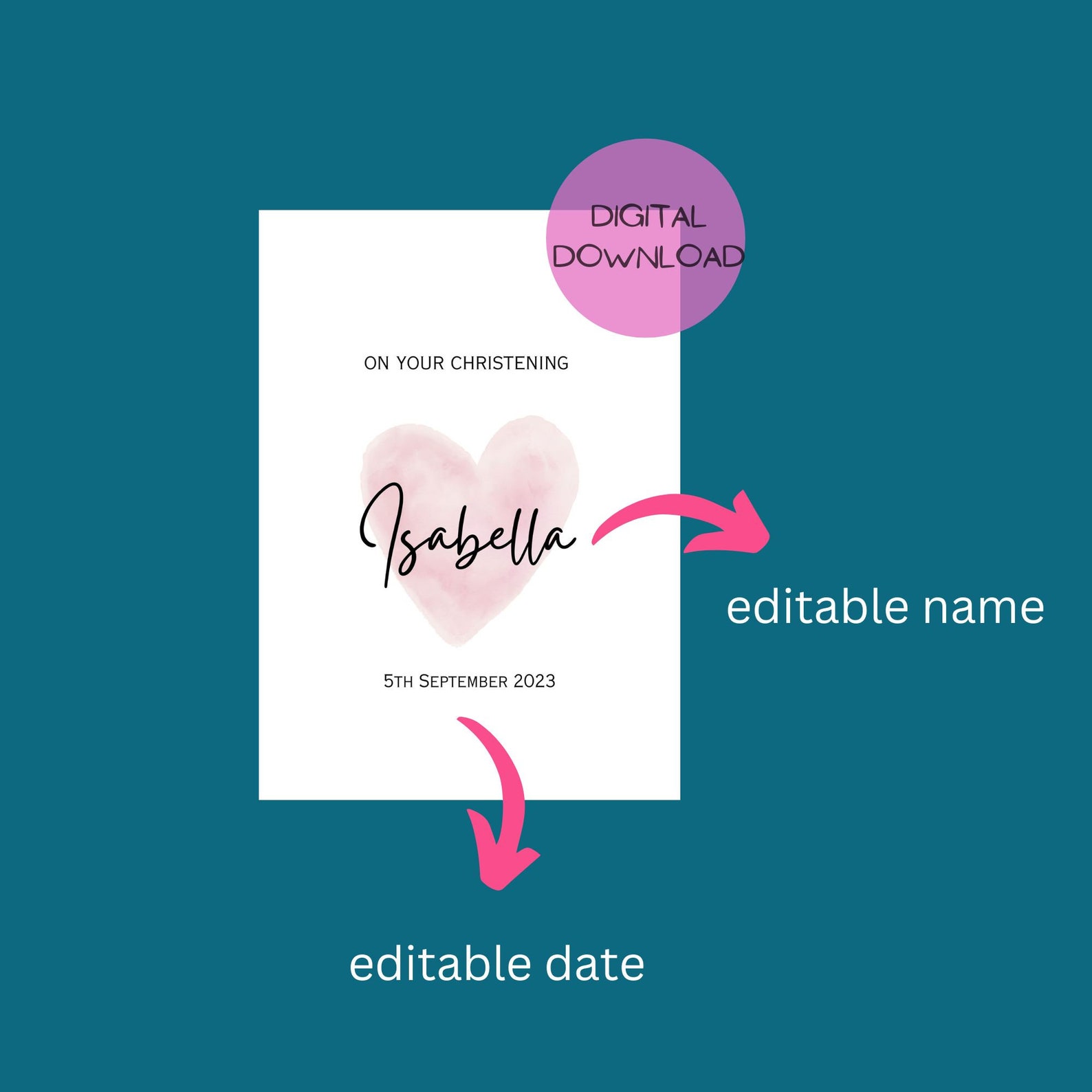 Christening Card Printable, Editable Name and Date. DIGITAL DOWNLOAD ...