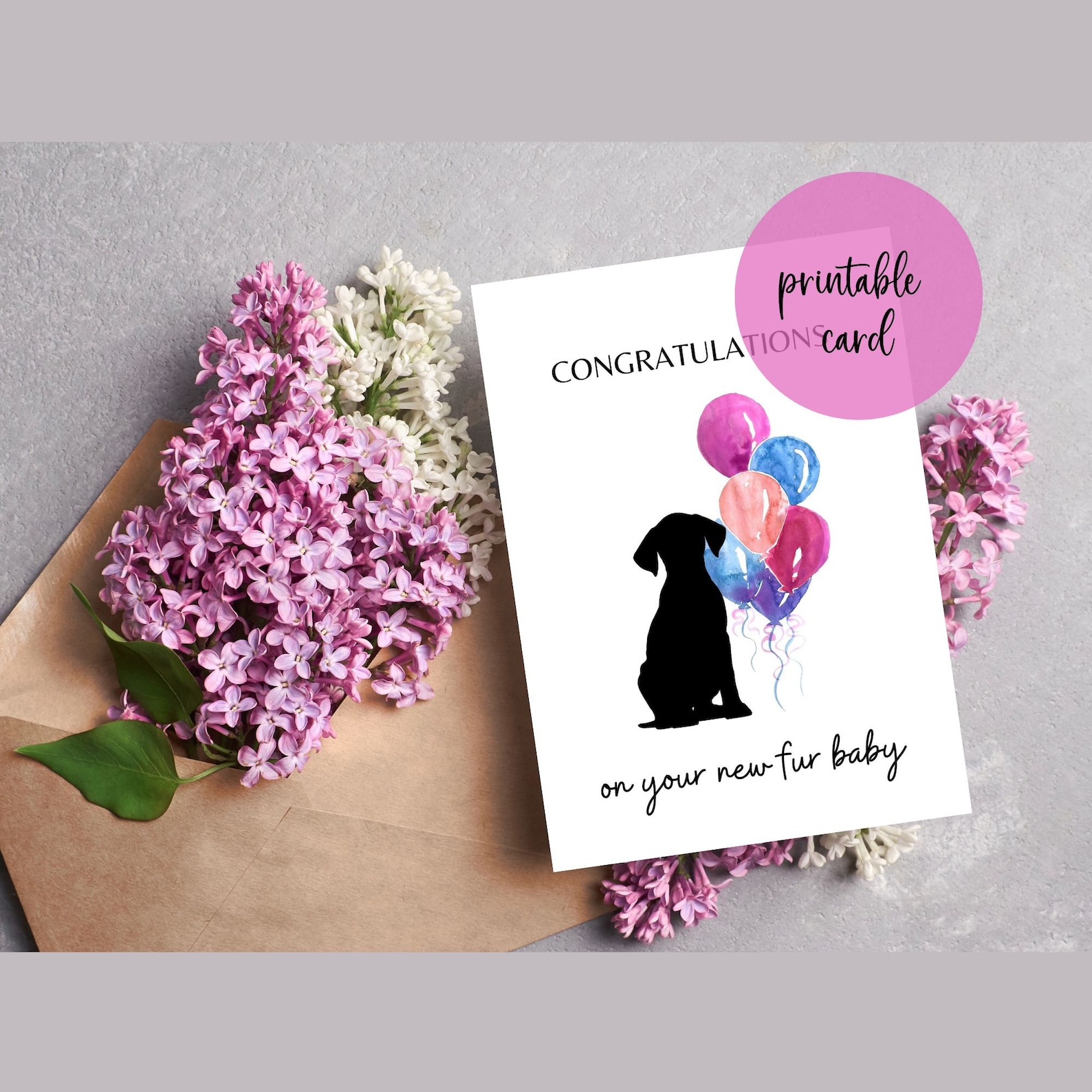 Congratulations on Your Fur Baby Printable Card, Dog Adoption Card ...
