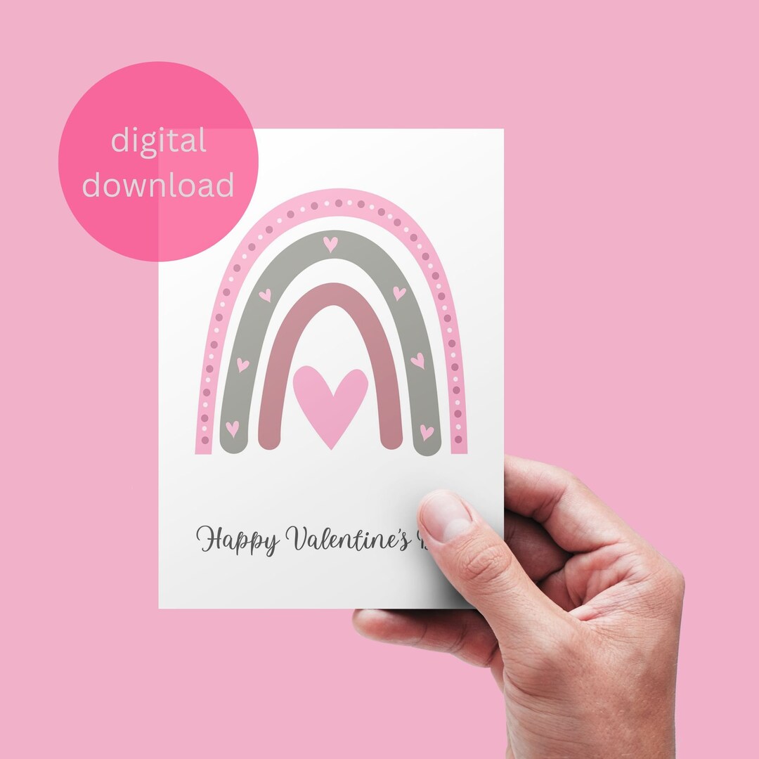 Happy Valentine's Day Printable Card. Pink Rainbow. Love, Friendship ...