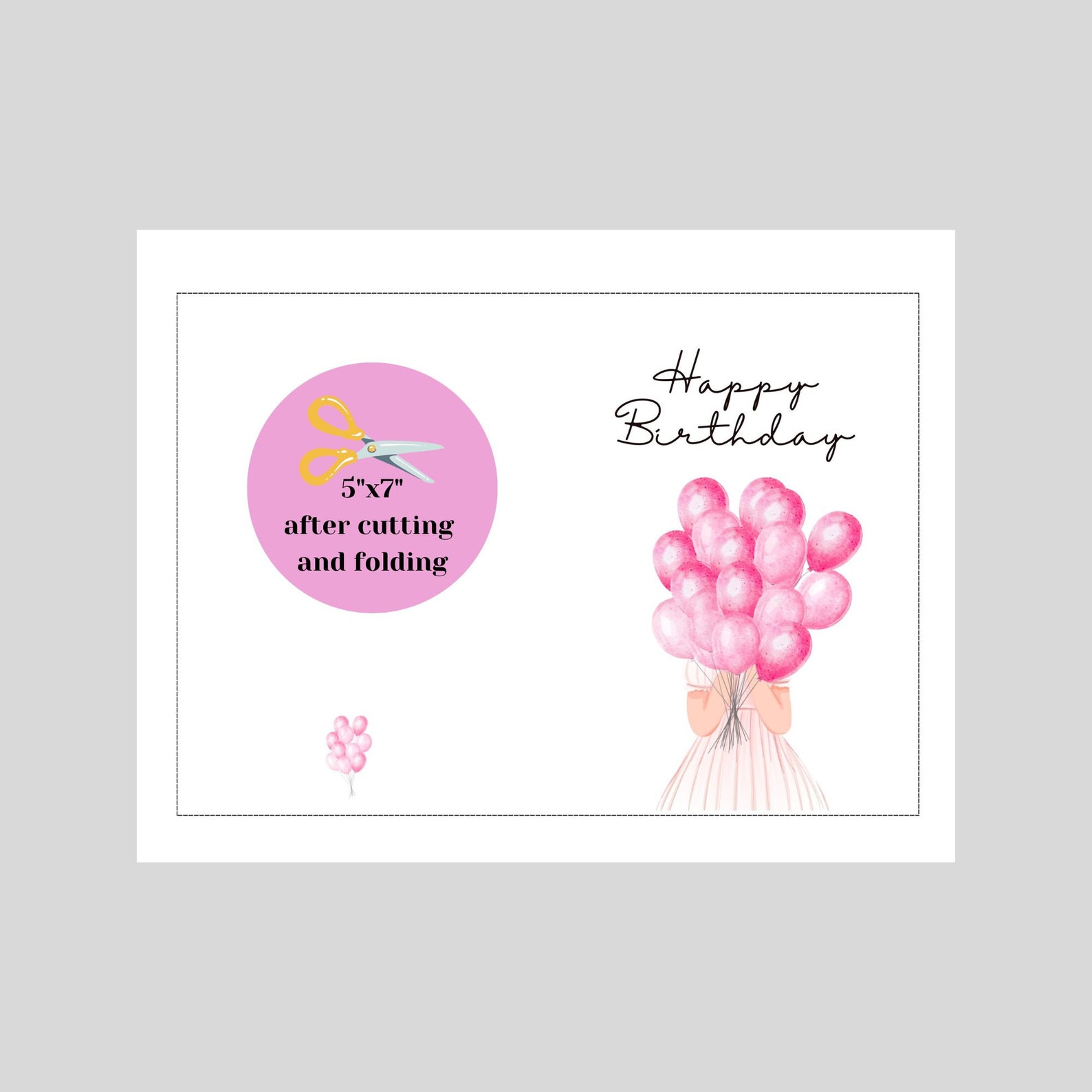 Pink Balloons Printable Birthday Card. Little Princess Birthday Card ...