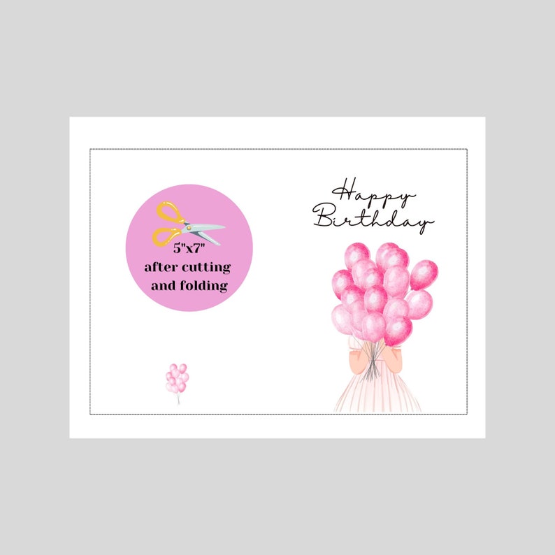 Pink Balloons Printable Birthday Card. Little Princess Birthday Card ...