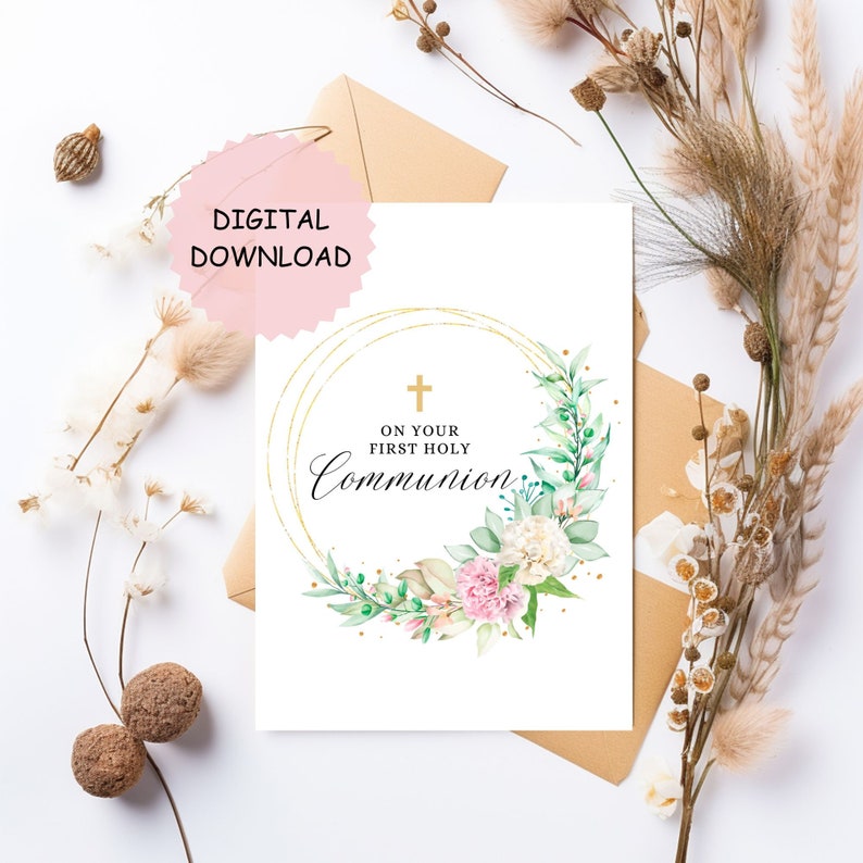 First Holy Communion Card, Printable Catholic Communion Card, on Your ...