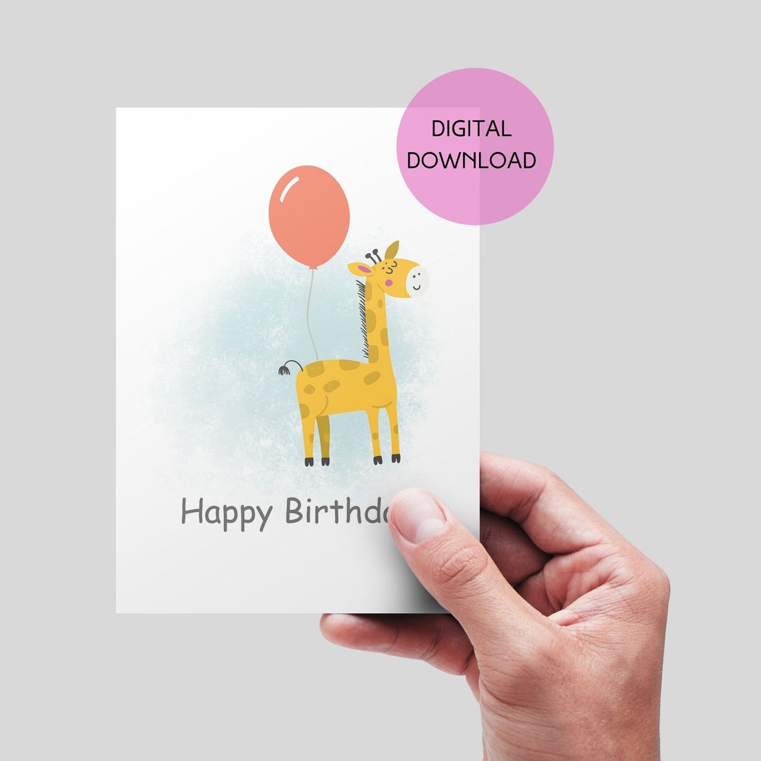 PRINTABLE Giraffe Birthday Card - Digital Happy Birthday Card. Giraffe ...