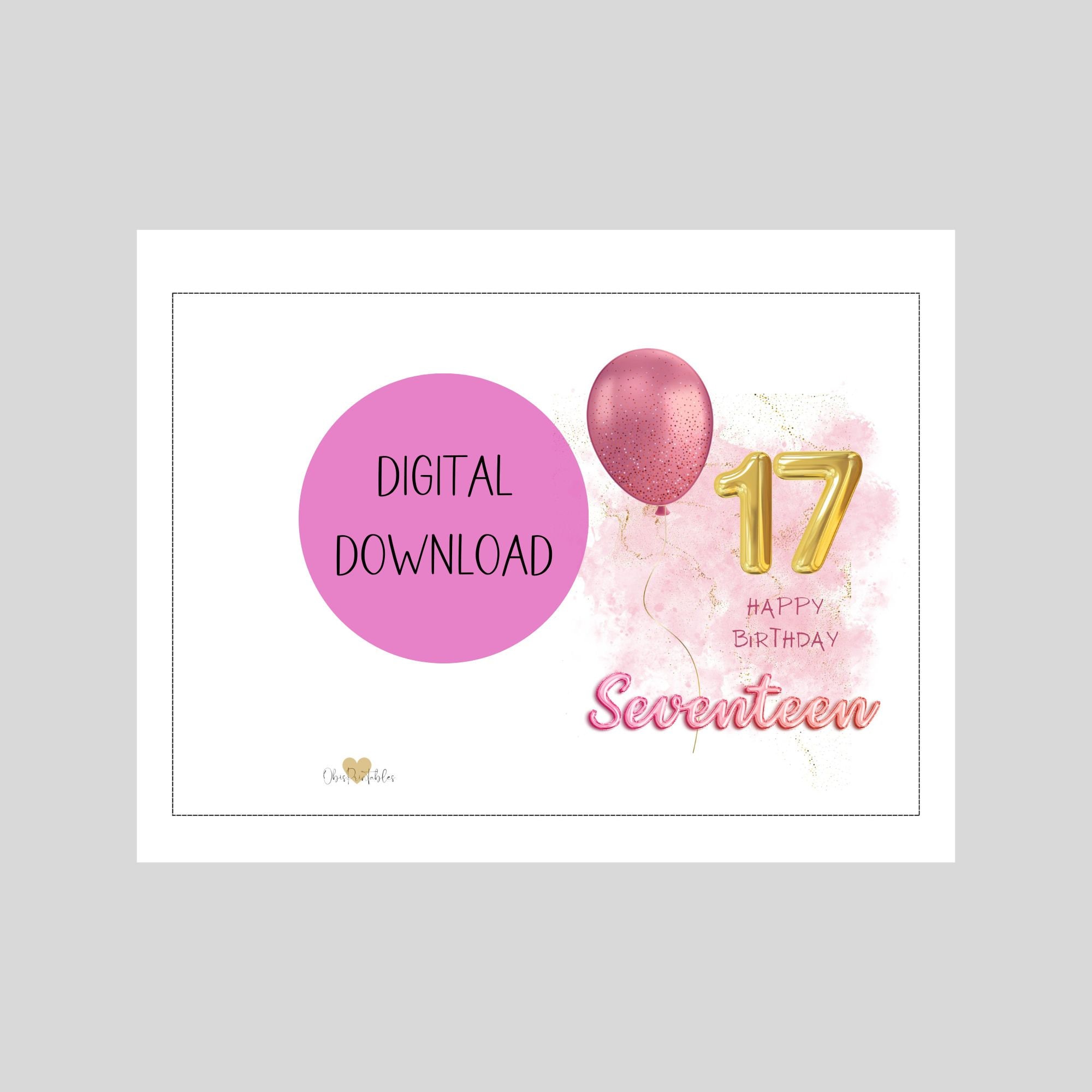 17th Birthday Printable Card. DIGITAL DOWNLOAD. Pink and Rose Gold 17th ...