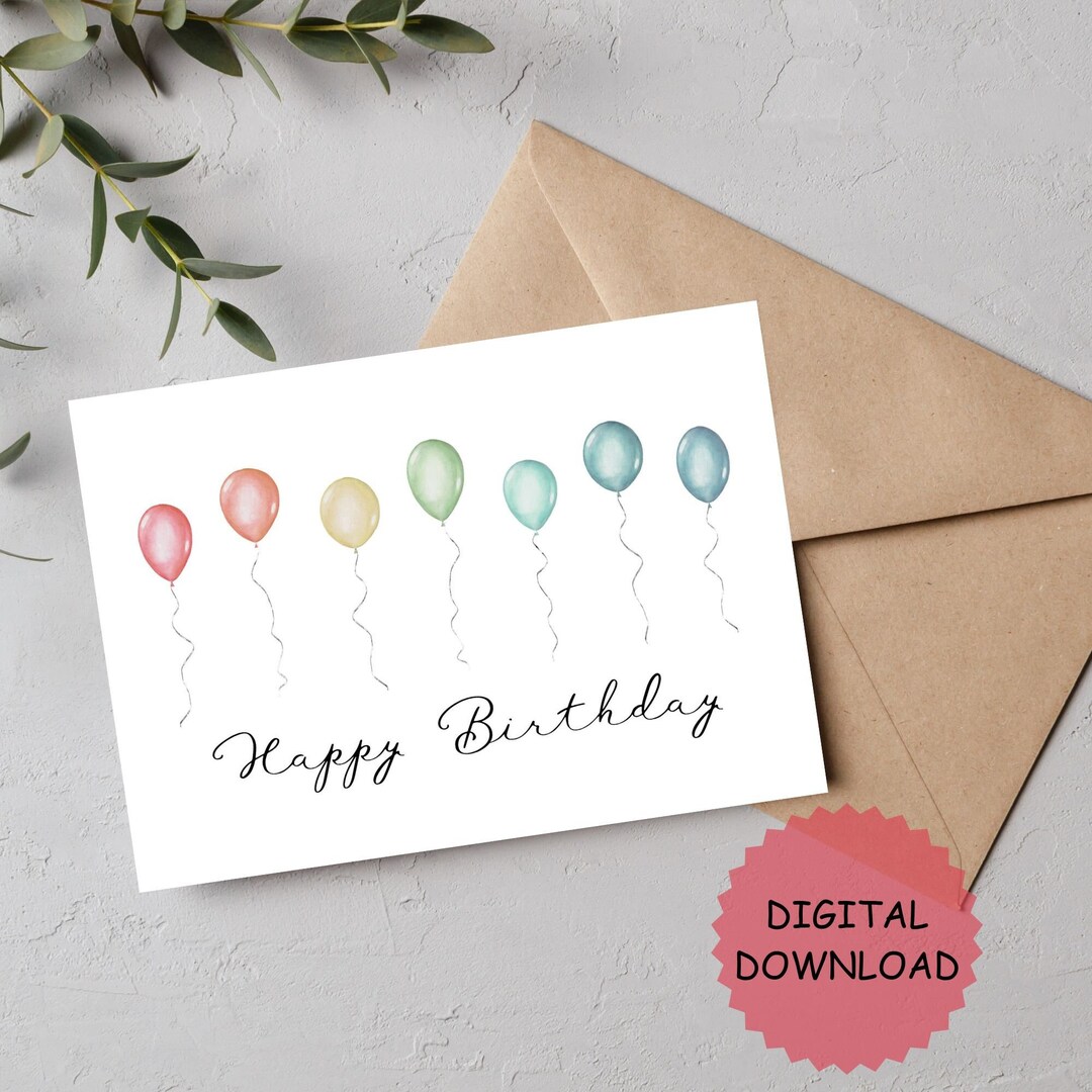 Happy Birthday Printable Card - DIGITAL Download - Printable Birthday ...