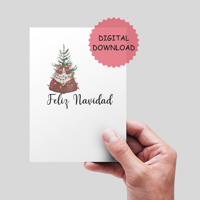 Feliz Navidad. Grumpy Cat Printable Christmas Card. Spanish Christmas ...