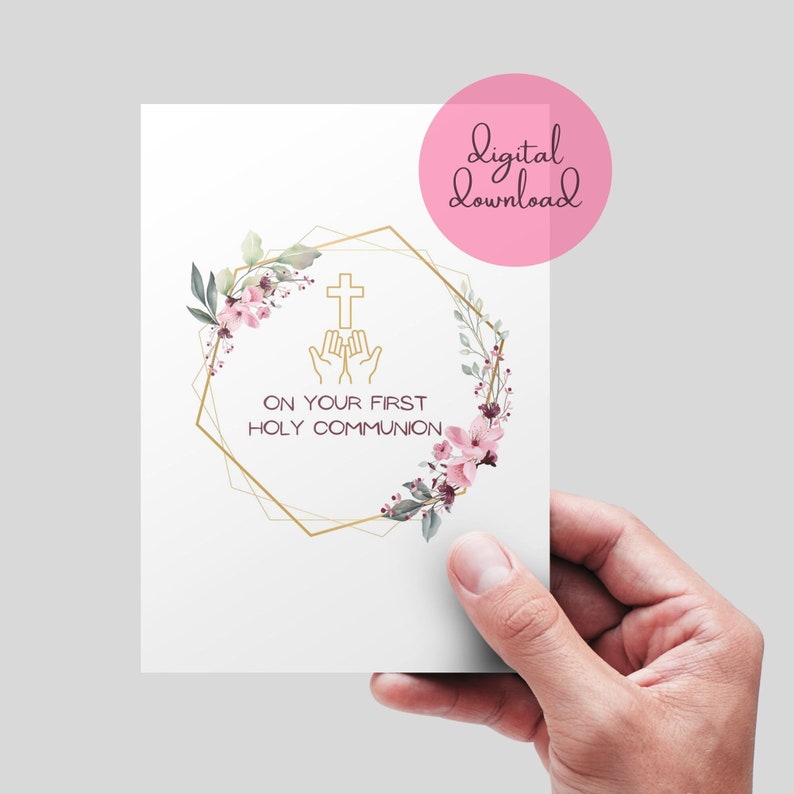 First Holy Communion Card, Printable Catholic Communion Card, on Your ...