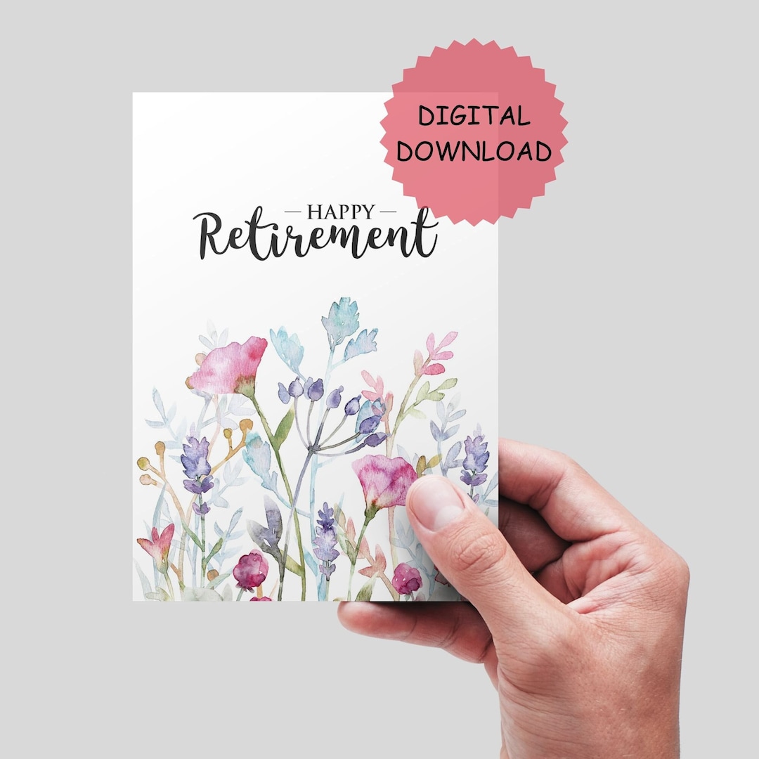 Retirement Printable Card, Retirement Card, Floral Card. DIGITAL ...