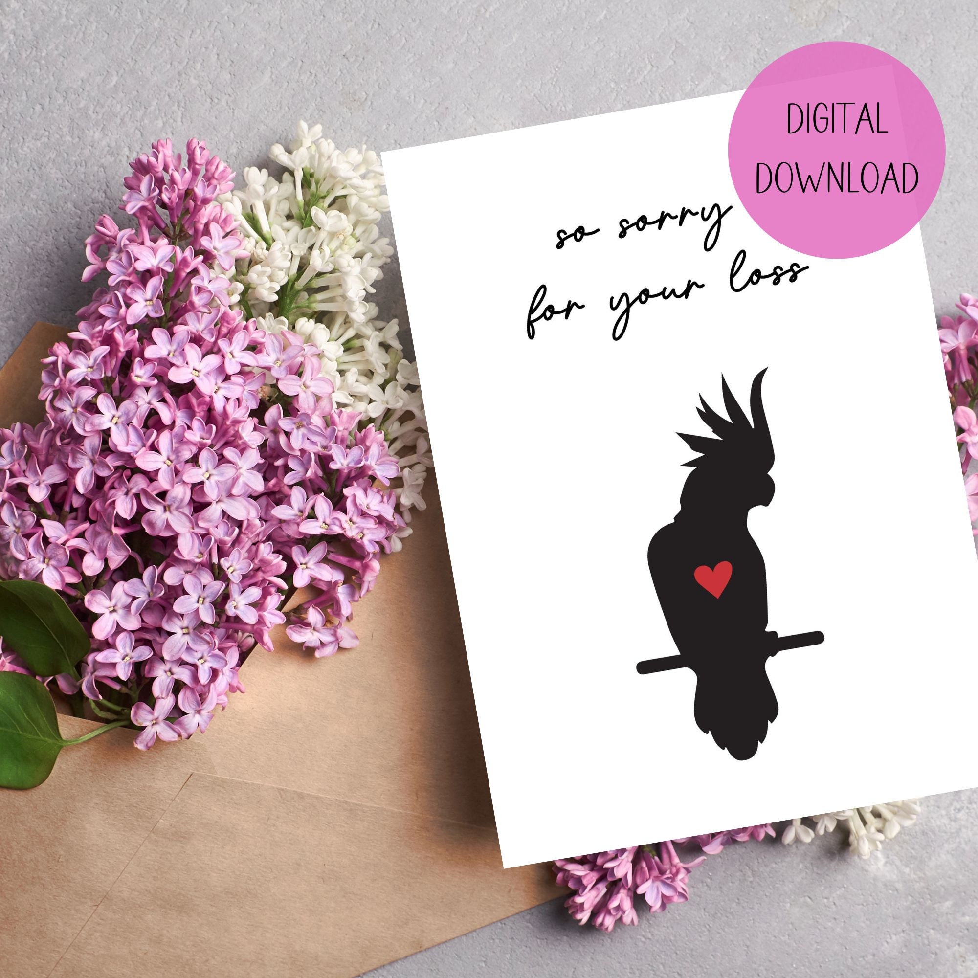 Bird Sympathy Card Printable, Cockatoo Bird. Pet Memorial Card ...
