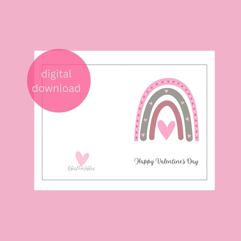 Happy Valentine's Day Printable Card. Pink Rainbow. Love, Friendship ...