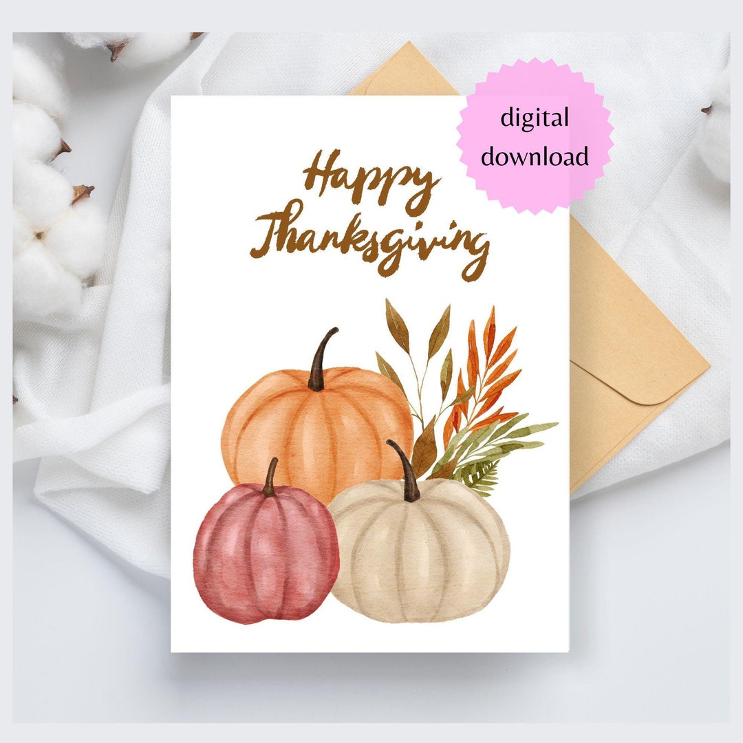 Thanksgiving Printable Card, Thanksgiving Greeting Card, Fall Pumpkin ...
