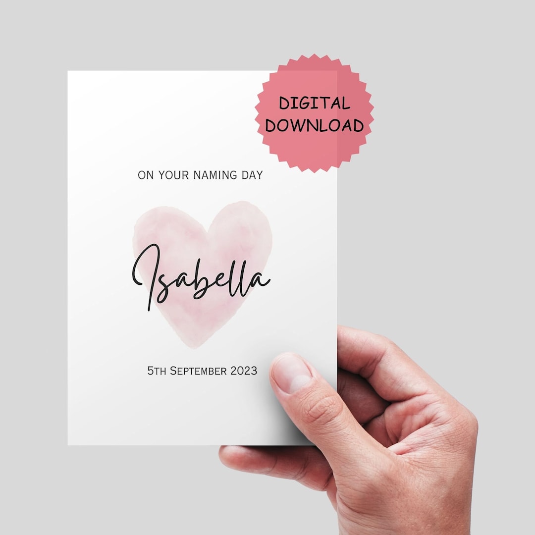 Naming Day Card Printable, Editable Name and Date. DIGITAL DOWNLOAD ...