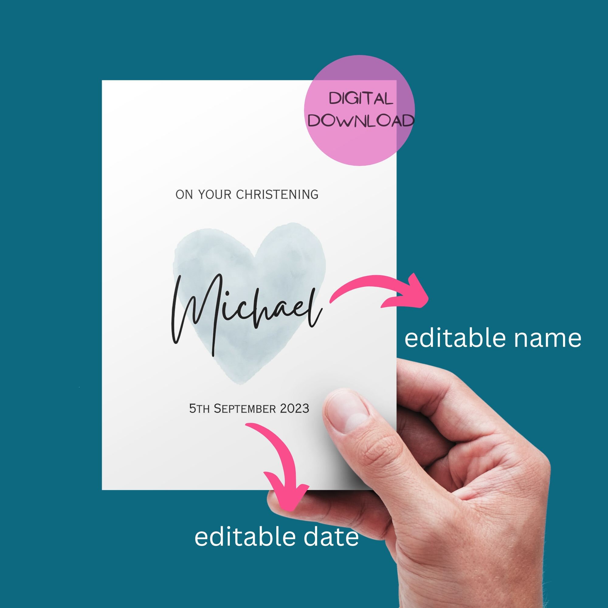Christening Card Printable, Editable Name and Date. DIGITAL DOWNLOAD ...