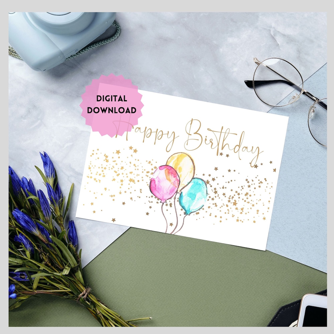 Happy Birthday Printable Card DIGITAL Download Printable Birthday Card ...