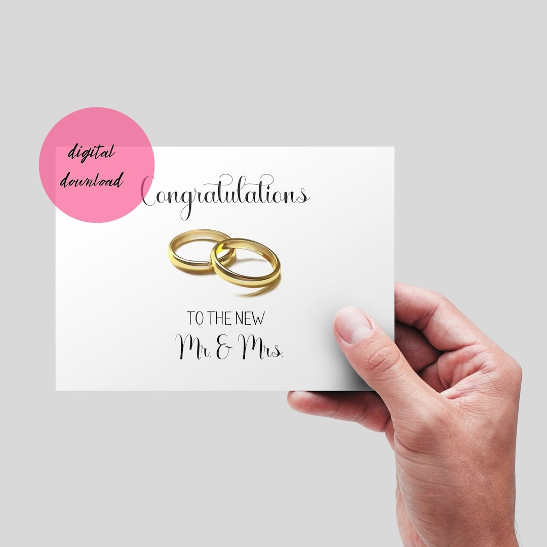 Congratulations Wedding Card, DIGITAL DOWNLOAD. Wedding Ring Card ...