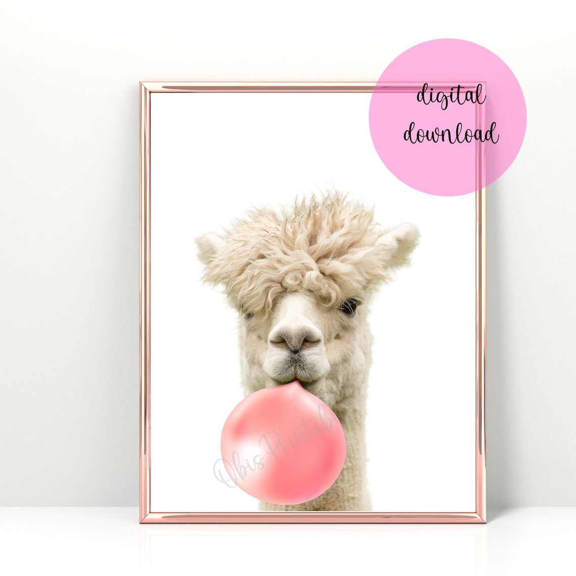 Alpaca Print, DIGITAL DOWNLOAD, Animals With Bubble Gum, Nursery Art ...