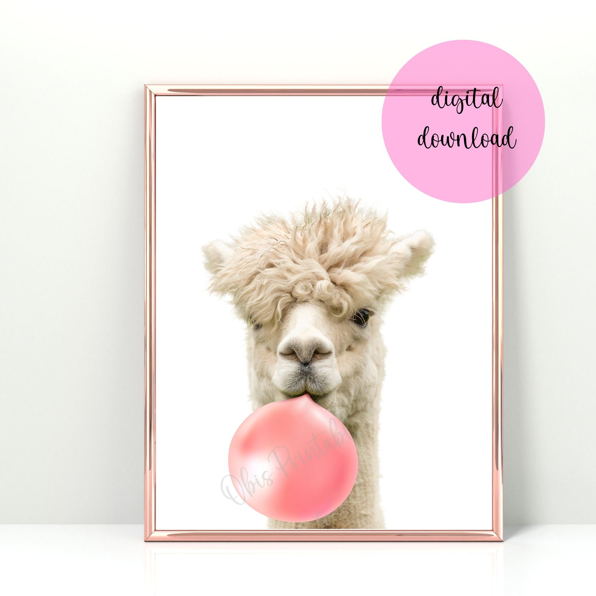 Alpaca Print, DIGITAL DOWNLOAD, Animals With Bubble Gum, Nursery Art ...