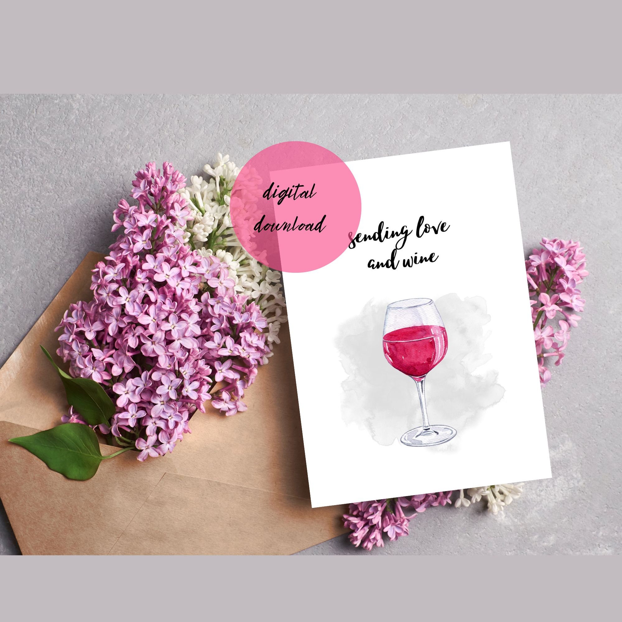 Sending Love and Wine Printable Card. DIGITAL DOWNLOAD. Funny ...