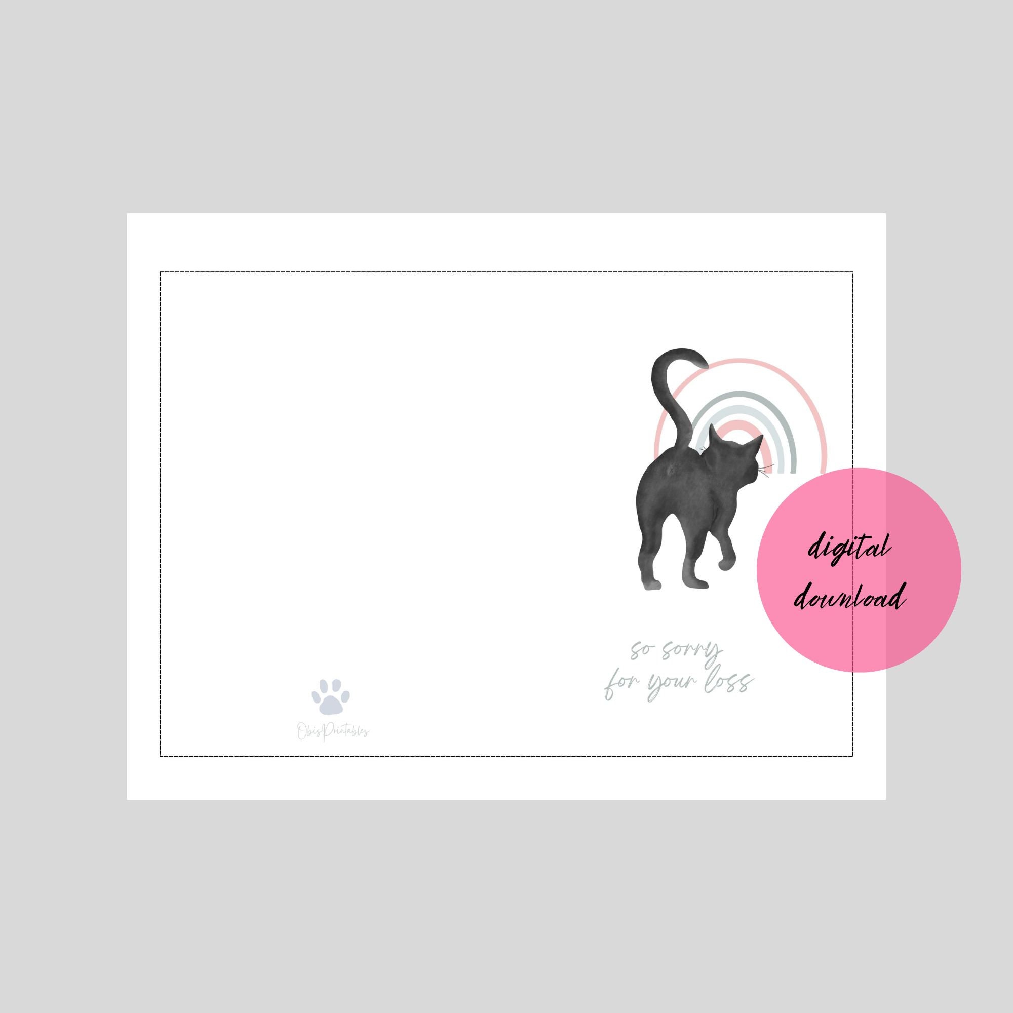 Cat Sympathy Card Printable, DIGITAL Card. Cat Loss Card. Cat Memorial ...