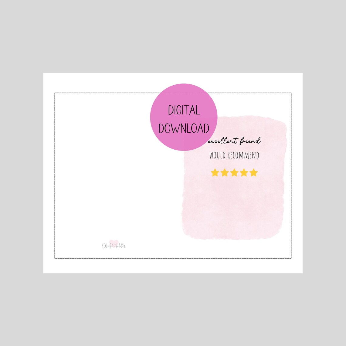 Pink Friendship Excellent Friend Printable Card, Would Recommend Five ...