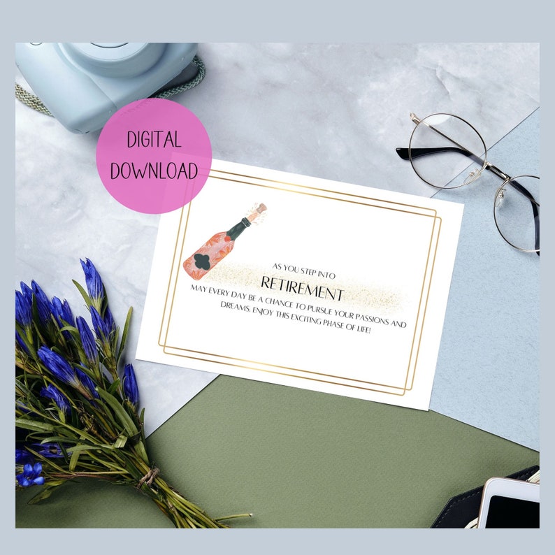Retirement Printable Card, Retirement Card, Gold Card. DIGITAL DOWNLOAD ...