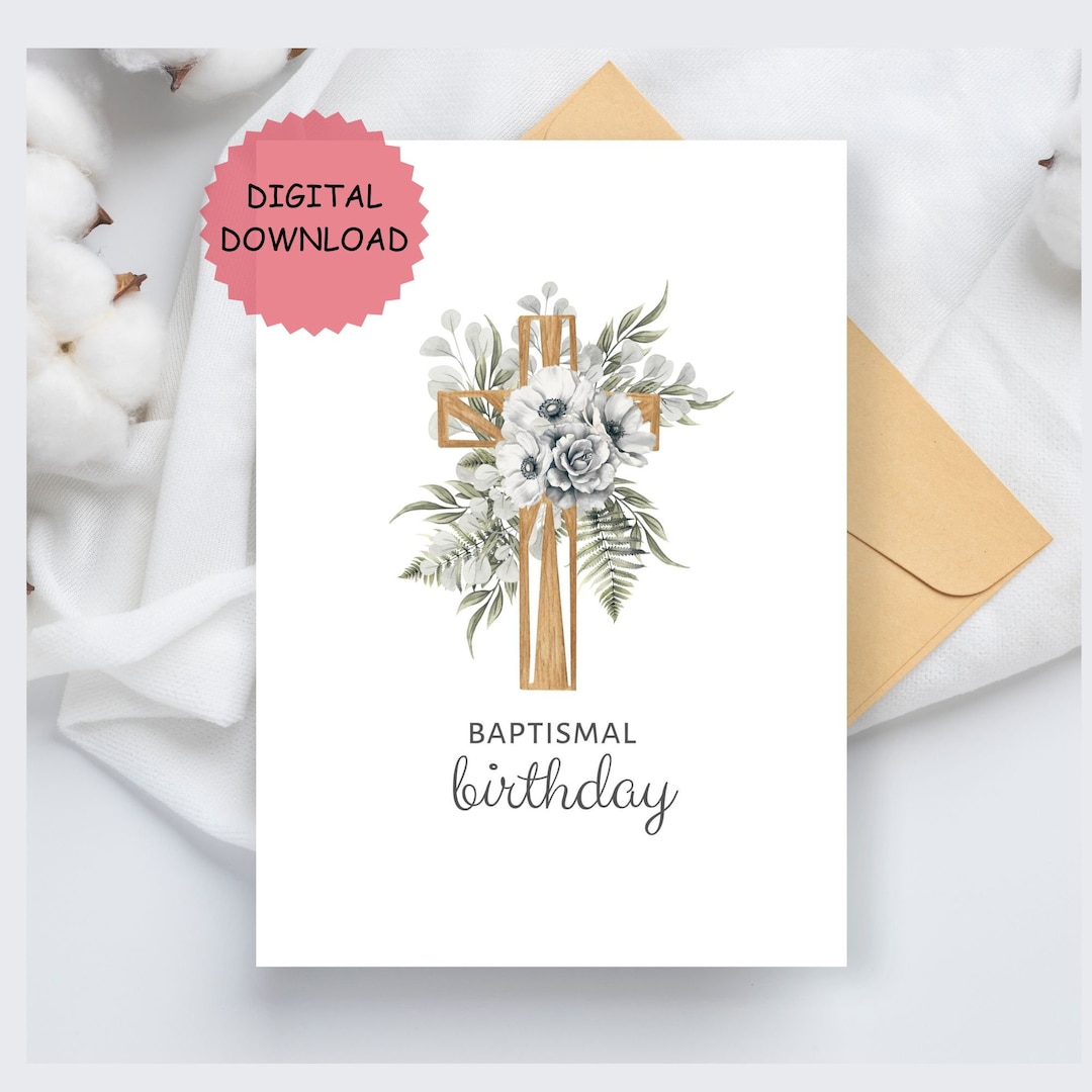 Baptismal Birthday Printable Card, Instant Download . Christian Baptism ...