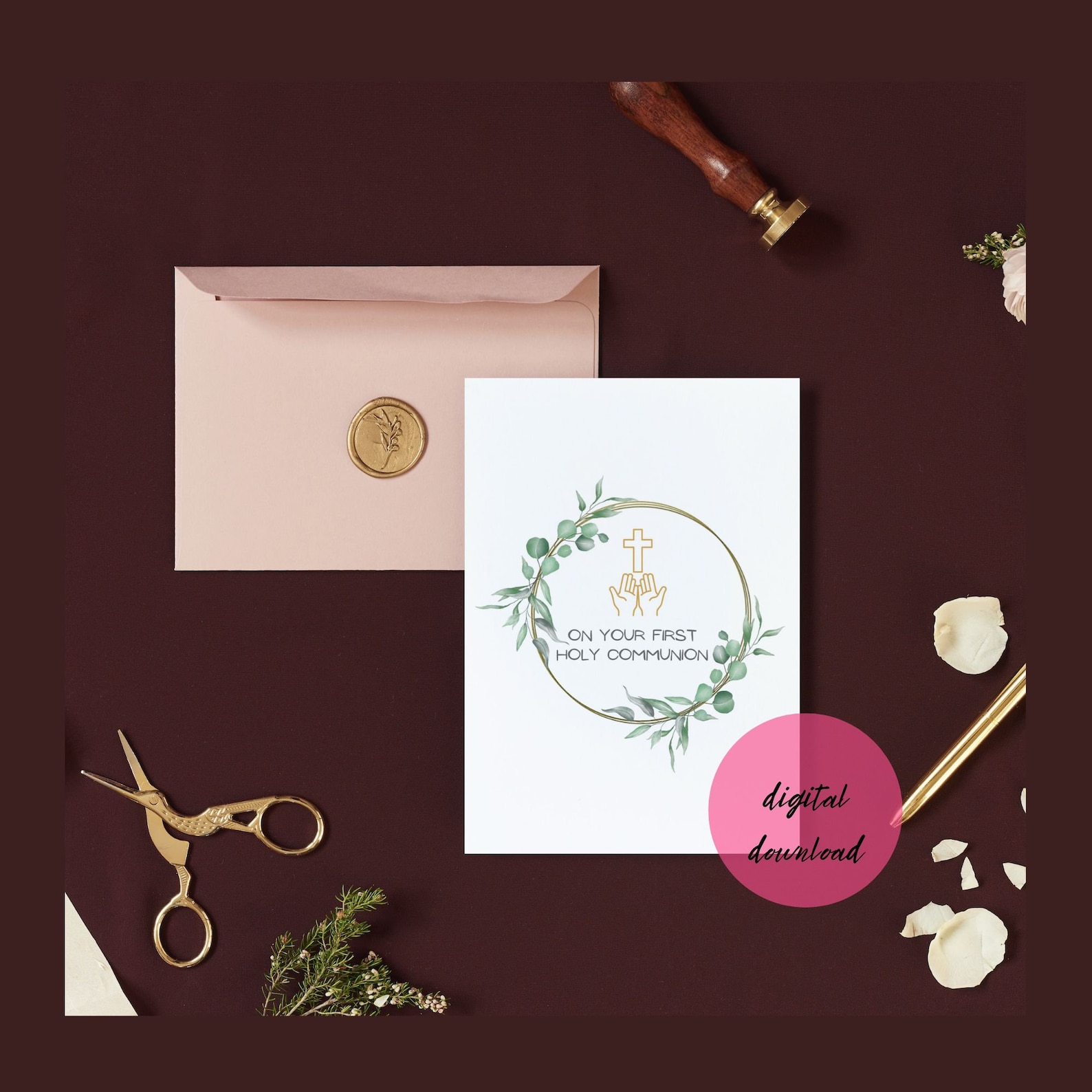 First Holy Communion Card, Printable Catholic Communion Card, on Your ...