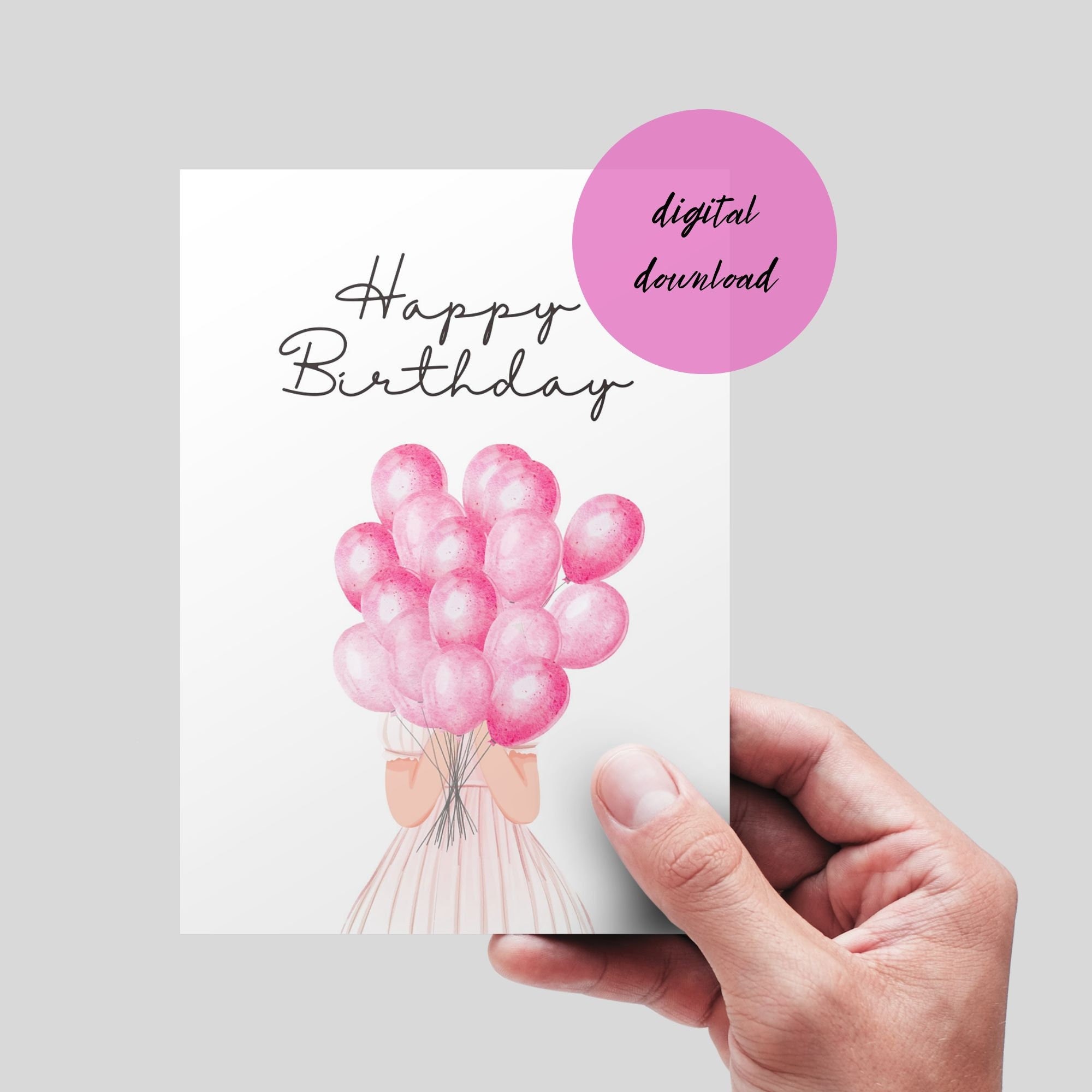 Pink Balloons Printable Birthday Card. Little Princess Birthday Card ...