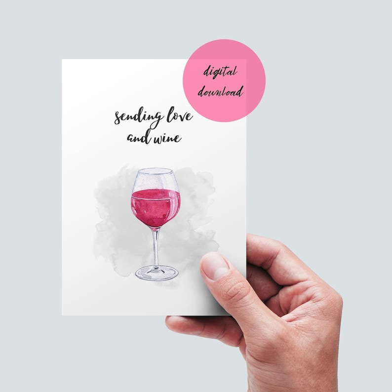 Sending Love and Wine Printable Card. DIGITAL DOWNLOAD. Funny ...