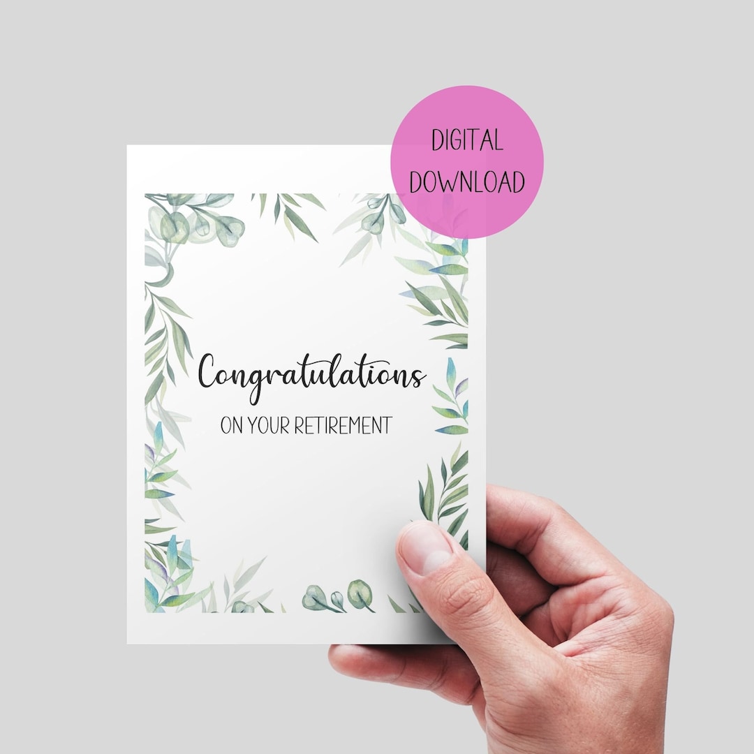 Retirement Printable Card, Retirement Card, Botanical Card. DIGITAL ...
