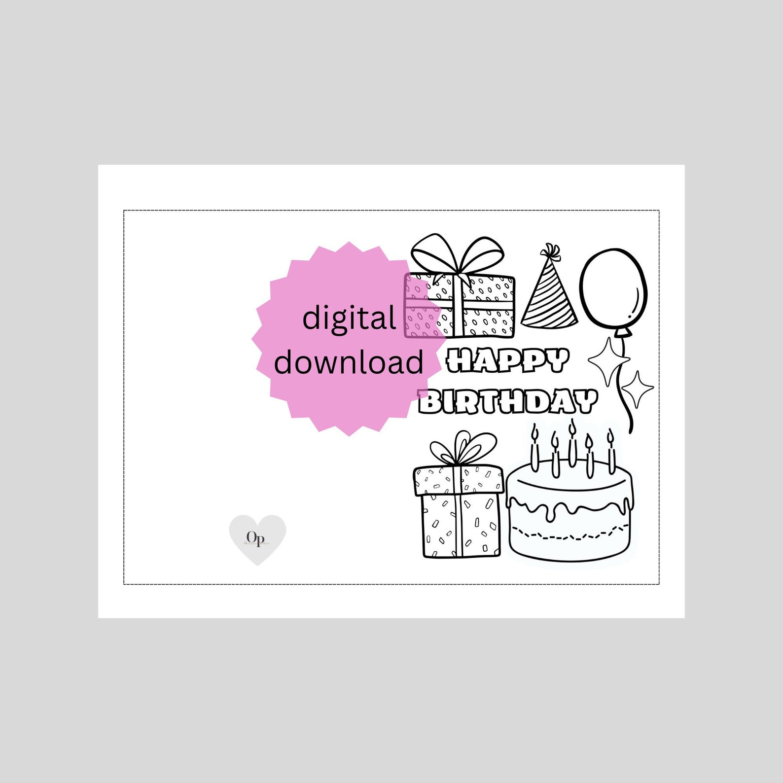 PRINTABLE Happy Birthday Coloring Card, Birthday Cake Card, Birthday ...