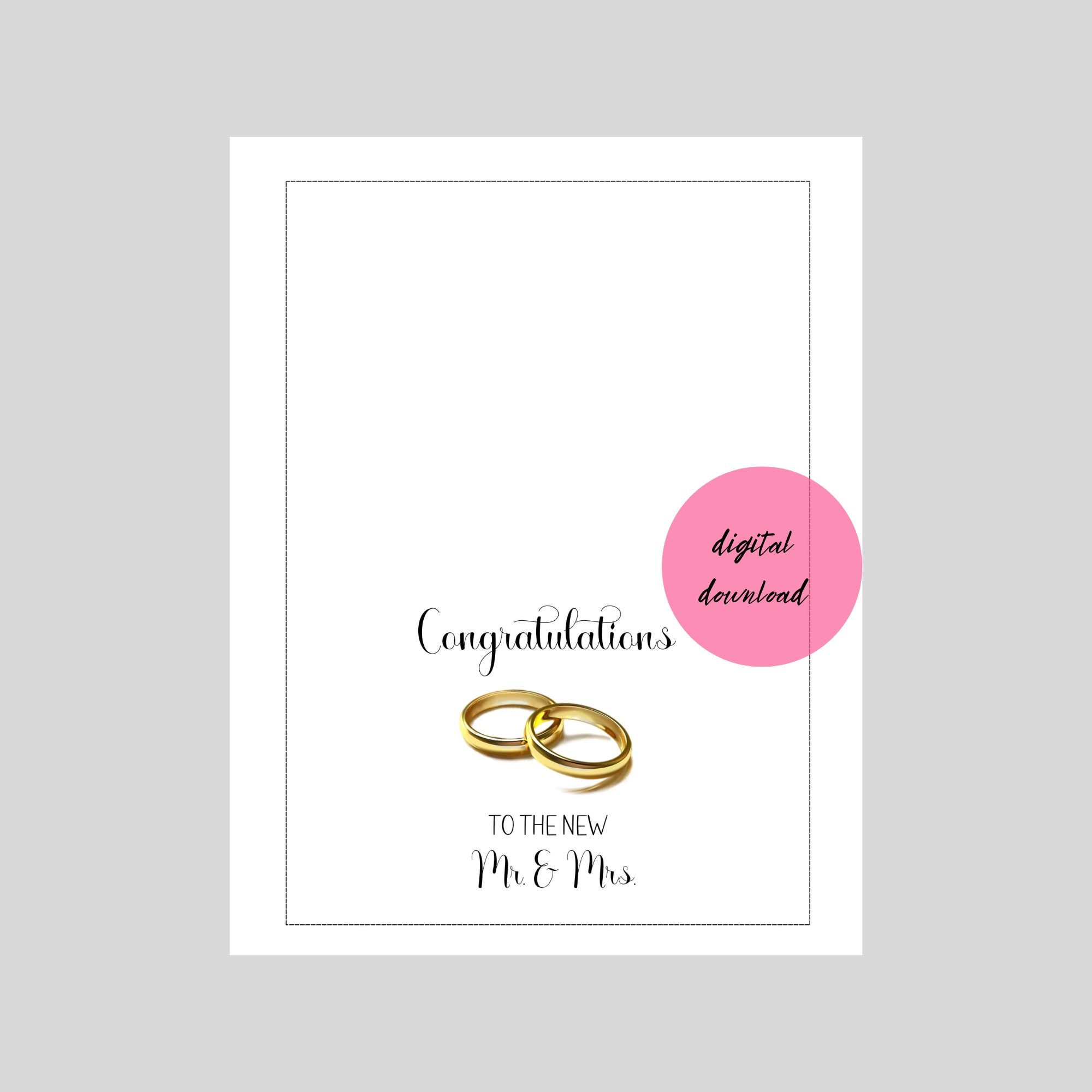 Congratulations Wedding Card, DIGITAL DOWNLOAD. Wedding Ring Card ...