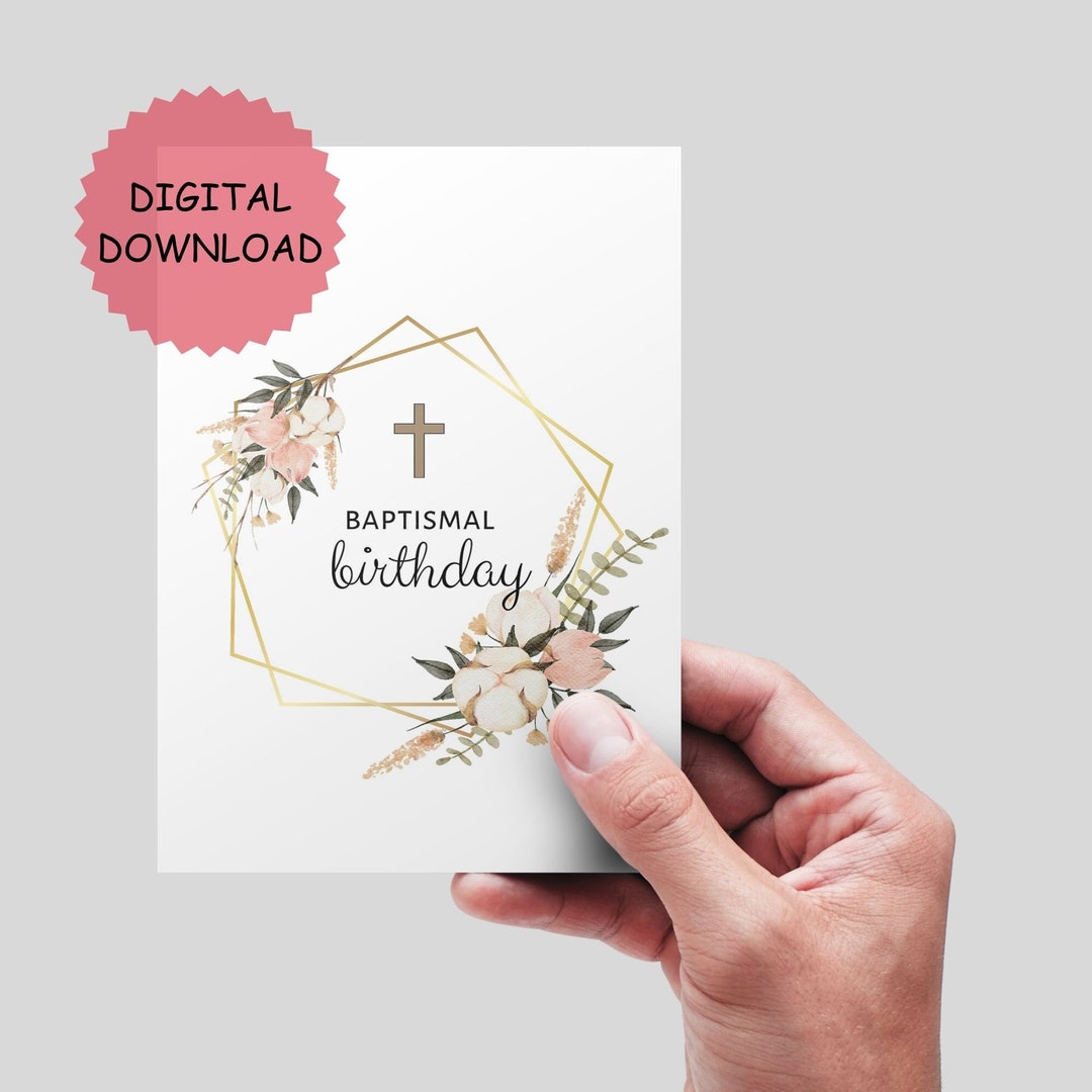 Baptismal Birthday Printable Card, Instant Download . Christian Baptism ...
