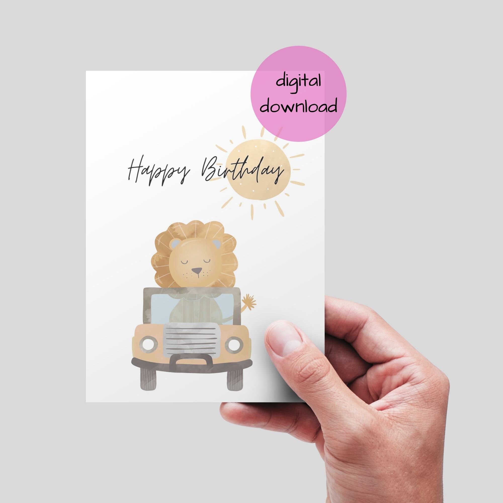 Lion Safari Printable Birthday Card - Digital Happy Birthday Card. Lion ...