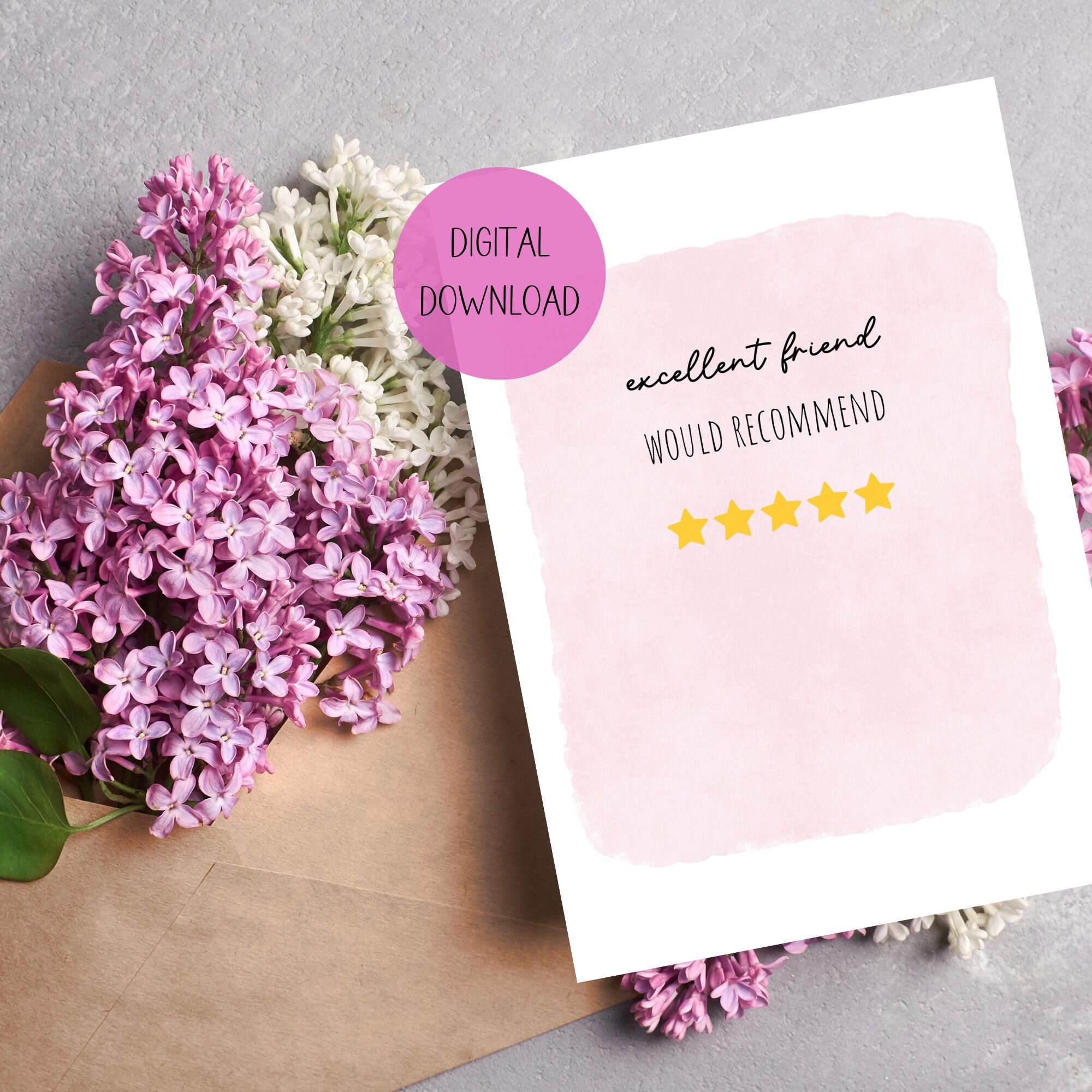 Pink Friendship Excellent Friend Printable Card, Would Recommend Five ...