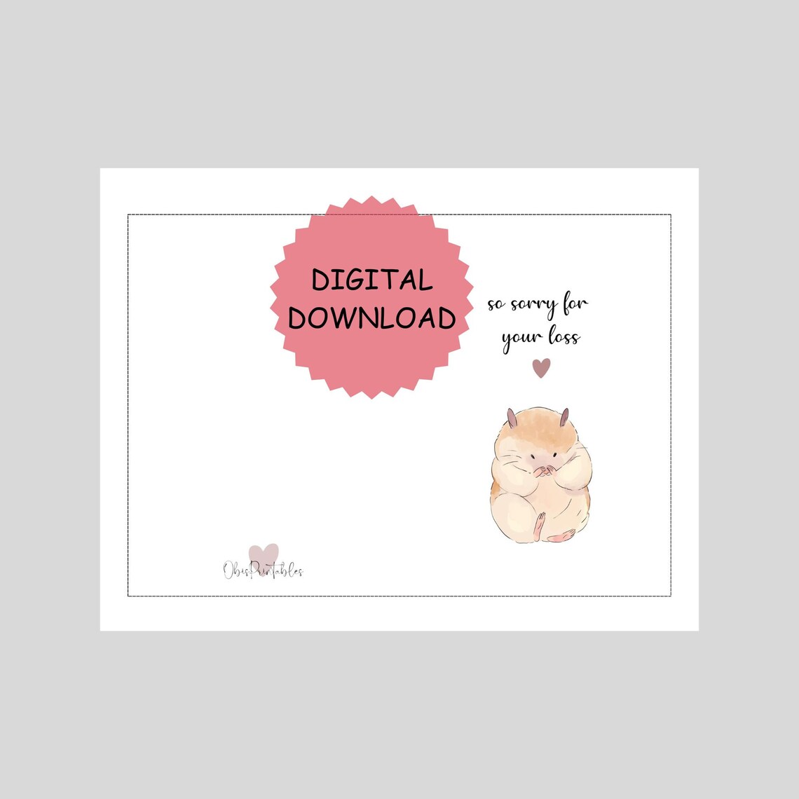 Hamster Sympathy Card Printable, Pet Condolence Card, Pet Sympathy, Pet ...