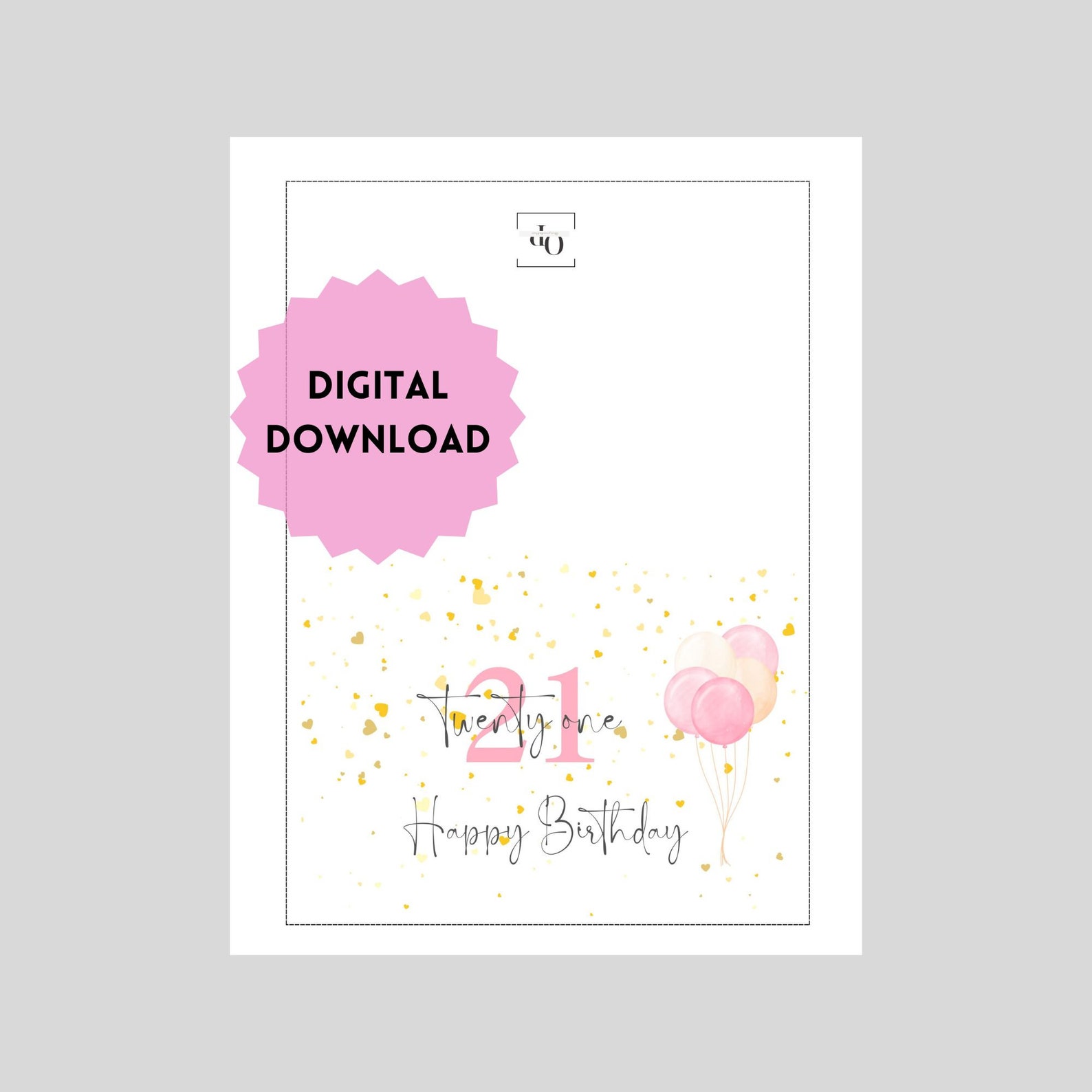 21 Birthday Printable Card. DIGITAL DOWNLOAD. Pink and Gold 21 Birthday ...