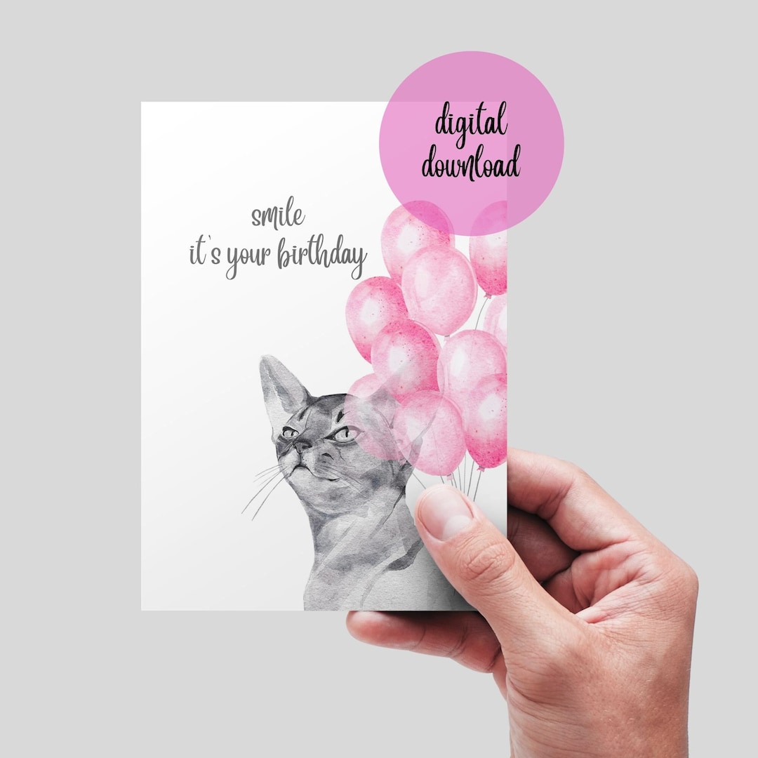 Cat Birthday Printable Card Digital Happy Birthday Card. Grumpy Sphynx ...