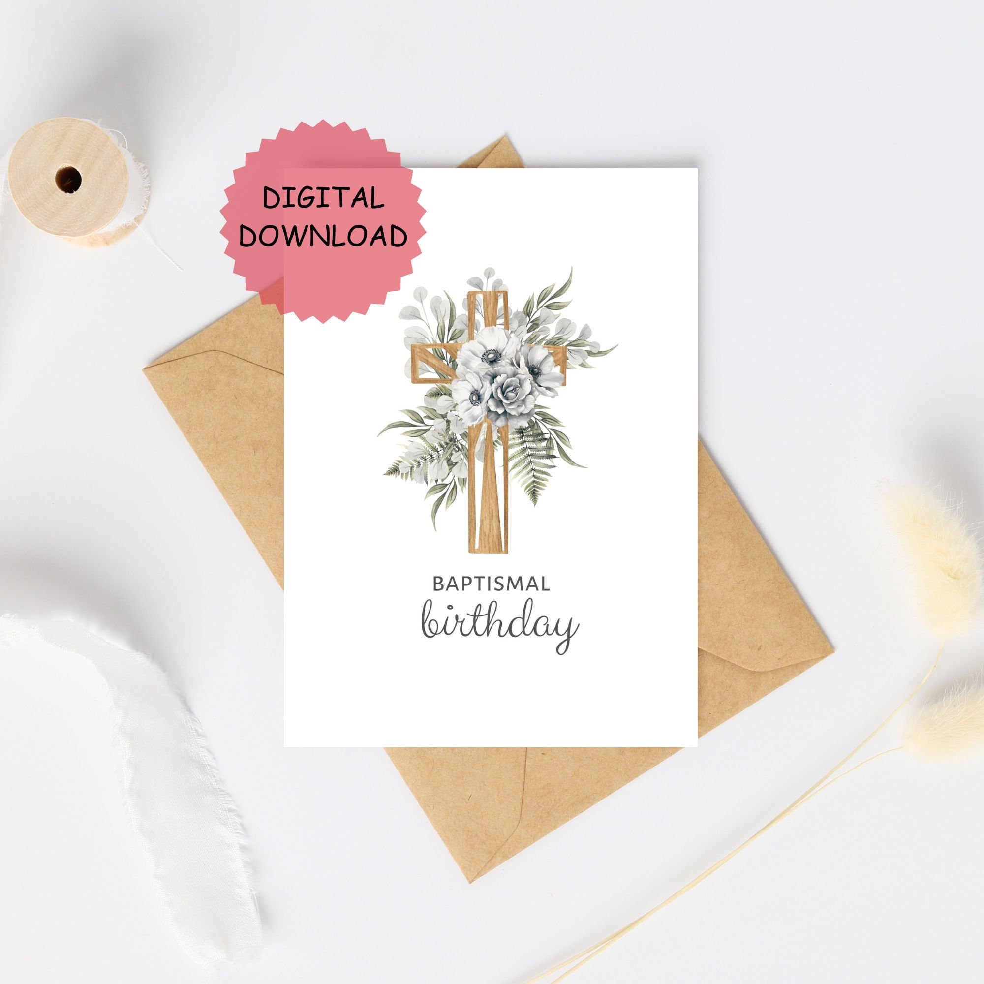 Baptismal Birthday Printable Card, Instant Download . Christian Baptism ...