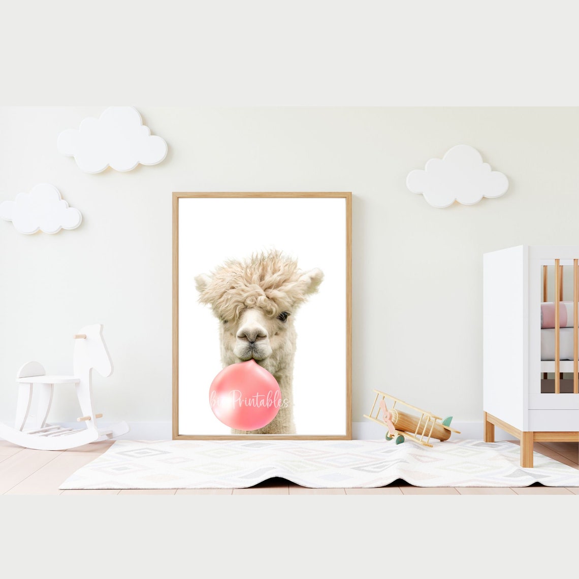Alpaca Print, DIGITAL DOWNLOAD, Animals With Bubble Gum, Nursery Art ...
