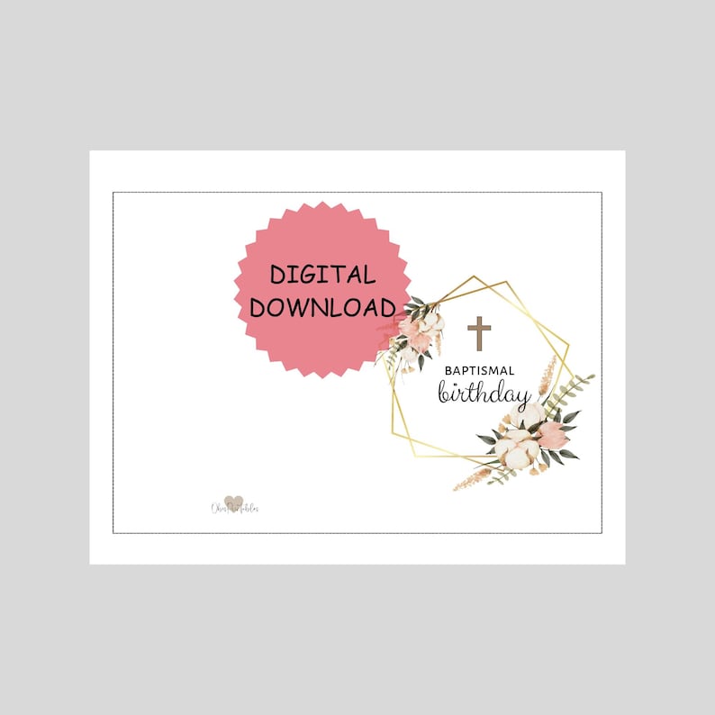 Baptismal Birthday Printable Card, Instant Download . Christian Baptism ...