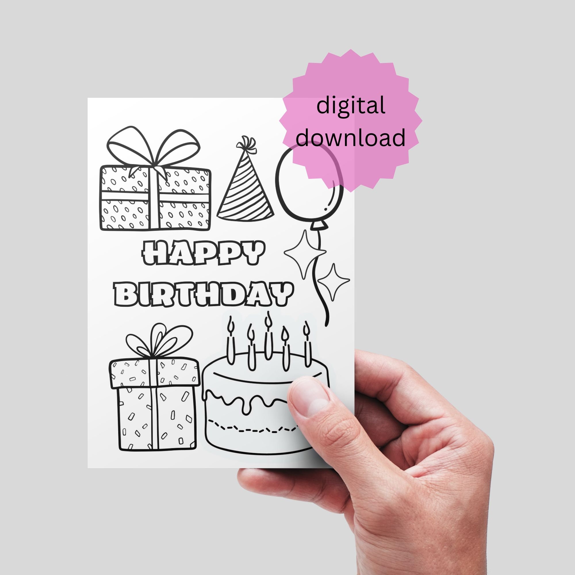 PRINTABLE Happy Birthday Coloring Card, Birthday Cake Card, Birthday ...
